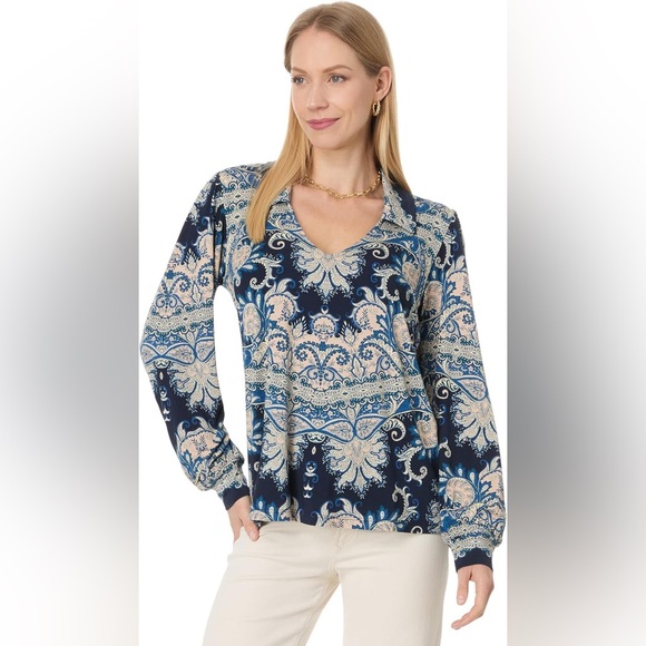 Johnny Was | Tops | Johnny Was Janie Favorite Puff Sleeve Polo Roman ...